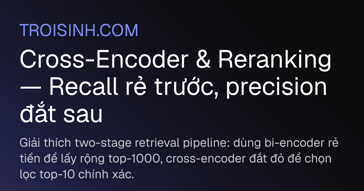 Cross-Encoder & Reranking — Recall rẻ trước, precision đắt sau | Trồi Sinh